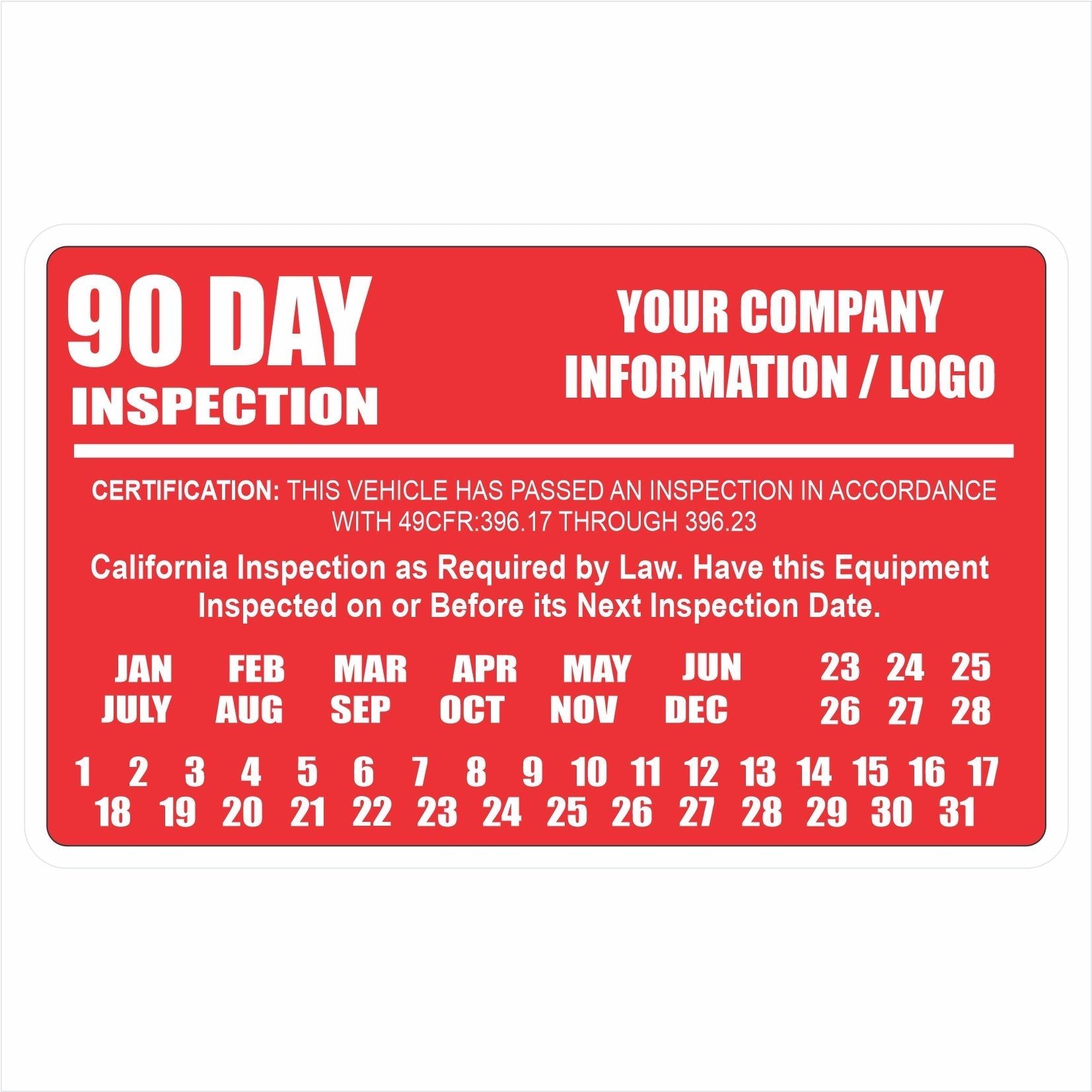 Inspection Labels | FHWA & FMCSA Compliance Stickers – Wood Unlimited