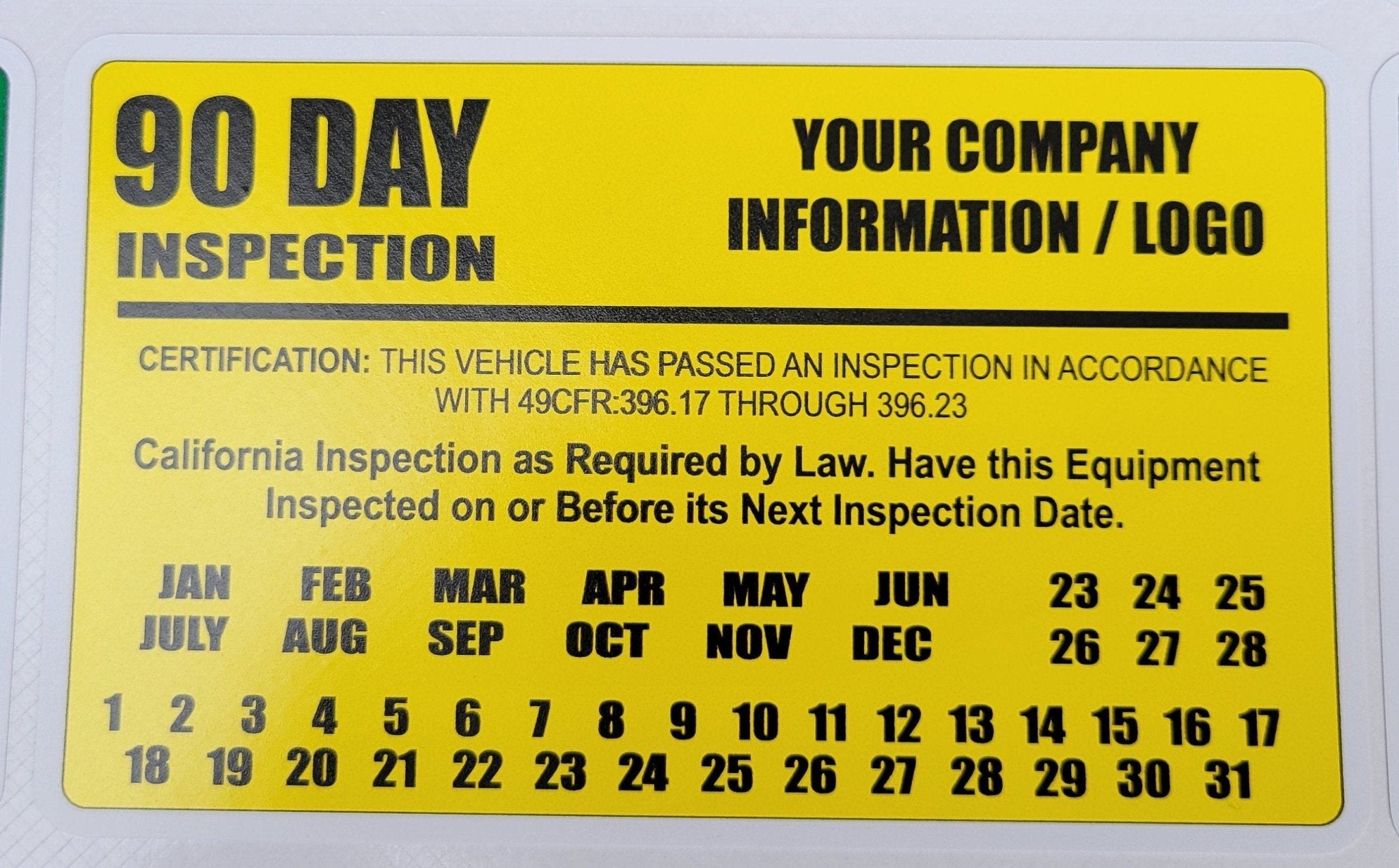 California 90 Day Inspection Labels for BIT / DOT Inspection Decals ...