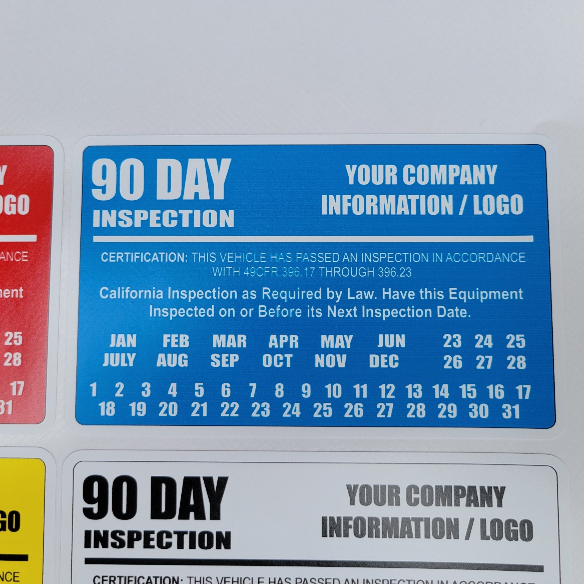 California 90 Day Inspection Labels for BIT / DOT Inspection Decals ...
